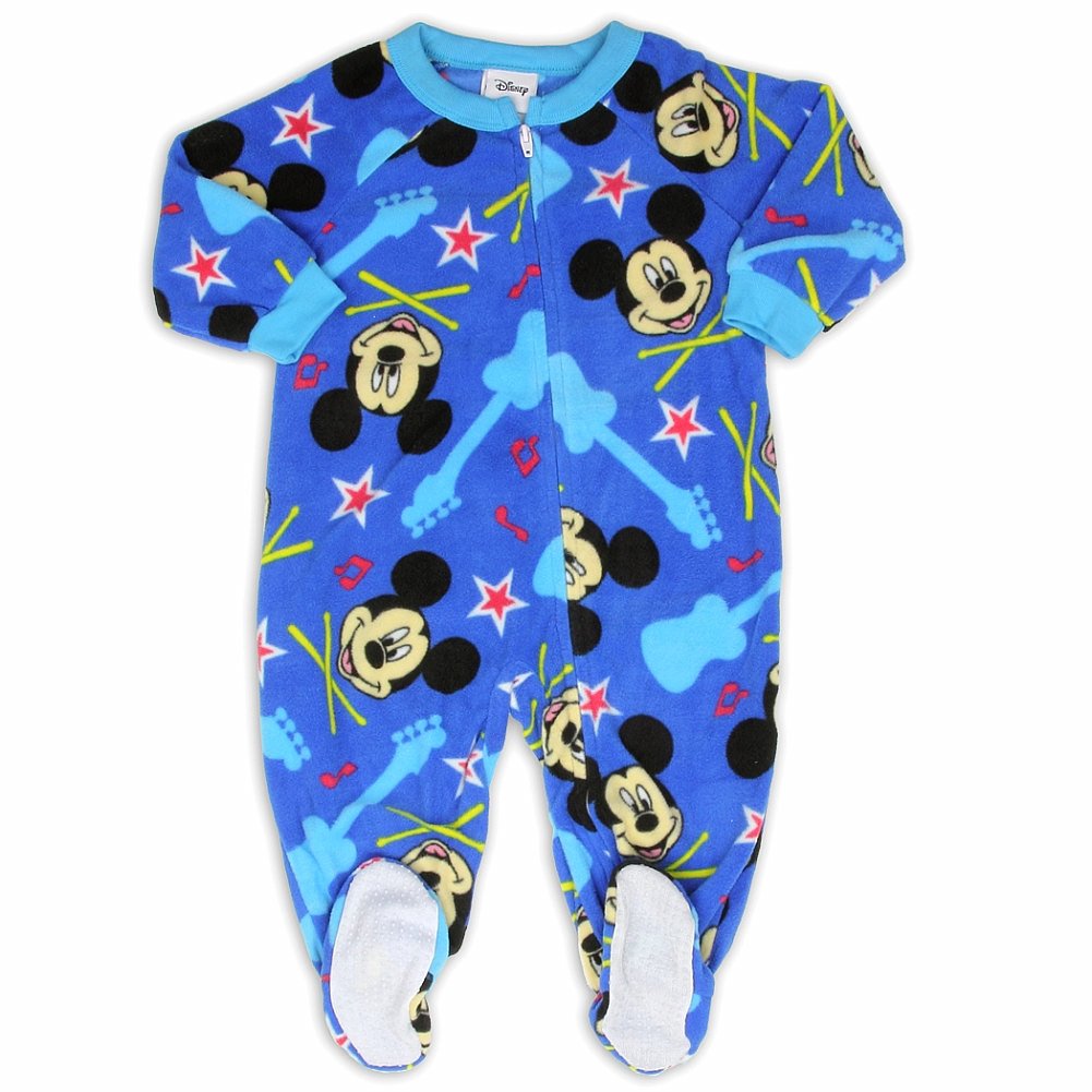 Disney Mickey Mouse Infant Boy's Blue Fleece Footed Sleeper Pajama ...